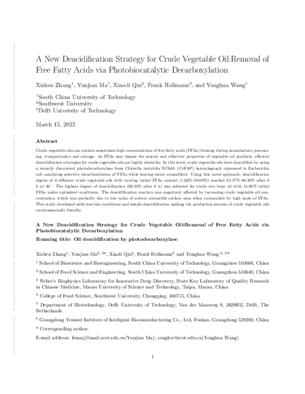 (PDF) A New Deacidification Strategy for Crude Vegetable Oil：Removal of ...