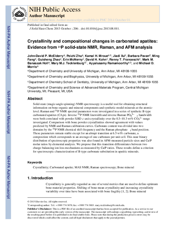 (PDF) Crystallinity and compositional changes in carbonated apatites ...