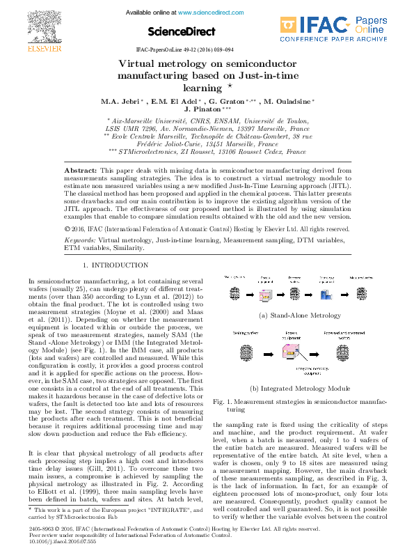 (PDF) Virtual metrology on semiconductor manufacturing based on Just-in-time learning**This work ...