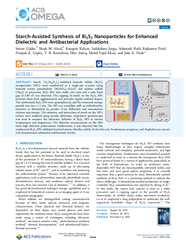 (PDF) Starch-Assisted Synthesis of Bi2S3 Nanoparticles for Enhanced Dielectric and Antibacterial ...