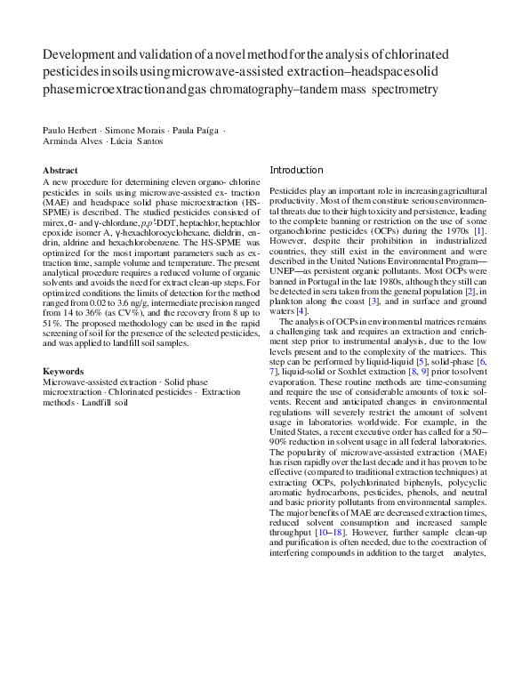 (PDF) Development and validation of a novel method for the analysis of chlorinated pesticides in ...