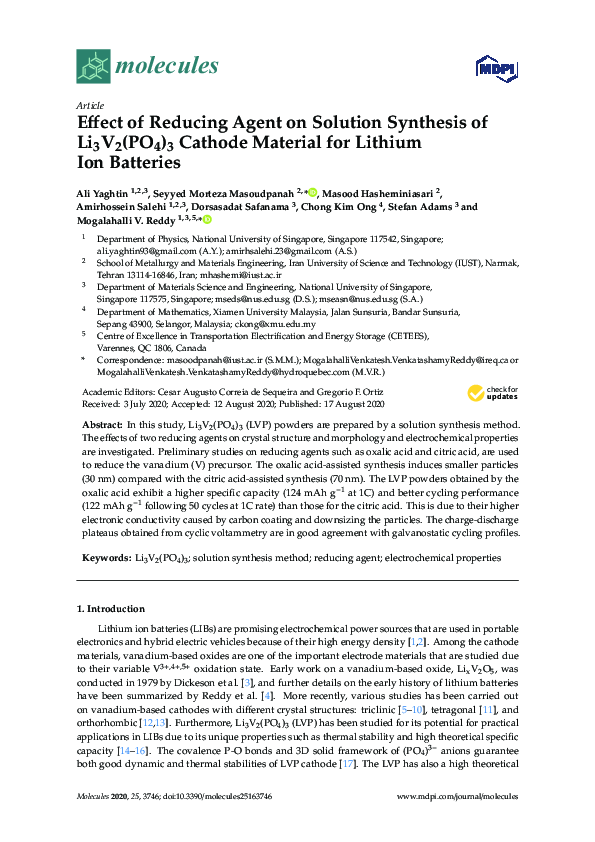 (PDF) Effect of Reducing Agent on Solution Synthesis of Li3V2(PO4)3 Cathode Material for Lithium ...