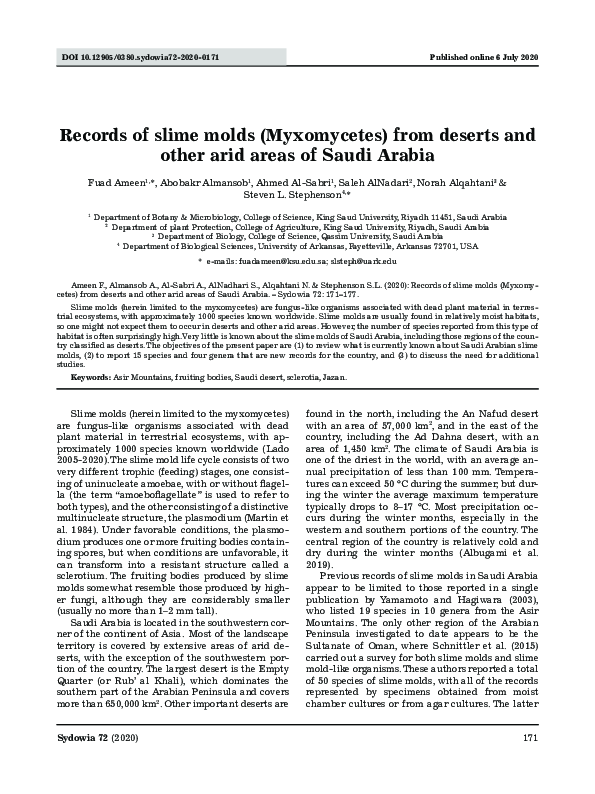 (PDF) Slime Molds in Saudi Arabia's Deserts: New Species Records