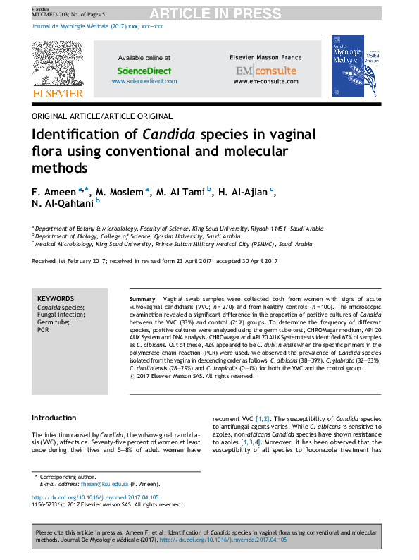 (PDF) Identification of Candida species in vaginal flora using ...