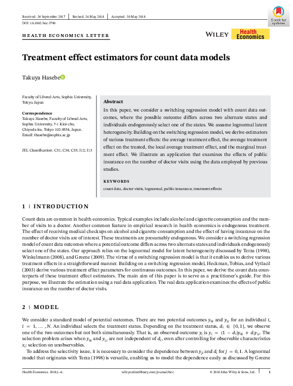 (PDF) Treatment effect estimators for count data models