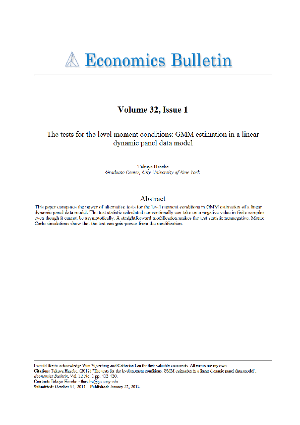 Pdf The Tests For The Level Moment Conditions Gmm Estimation In A 3251