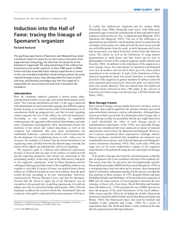 (PDF) Induction into the Hall of Fame: tracing the lineage of Spemann's ...