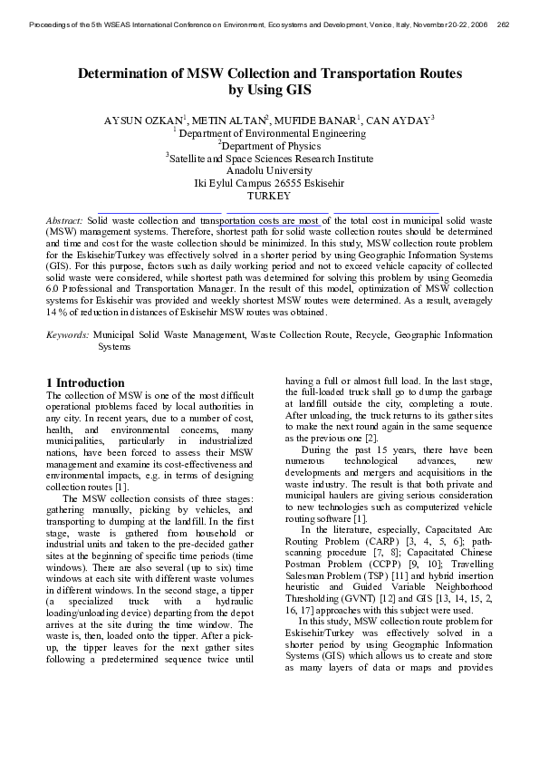 (PDF) Determination of MSW Collection and Transportation Routes by ...