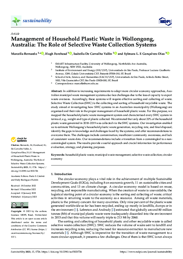 (PDF) Management of Household Plastic Waste in Wollongong, Australia ...