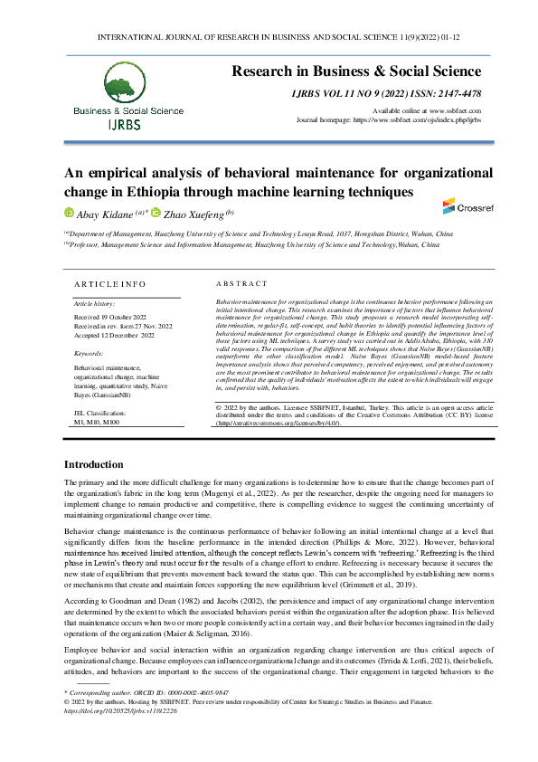 An empirical analysis of behavioral maintenance for organizational change in Ethiopia through ...