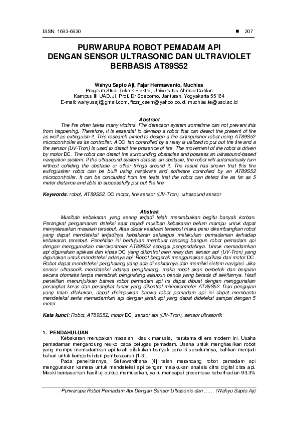 (PDF) Purwarupa Robot Pemadam Api Dengan Sensor Ultrasonic Dan ...