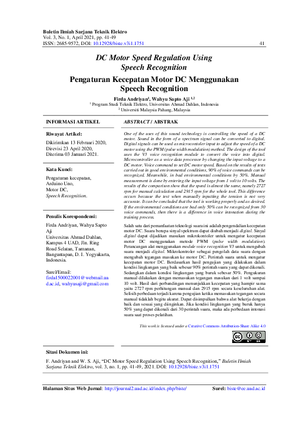 (PDF) DC Motor Speed Regulation Using Speech Recognition