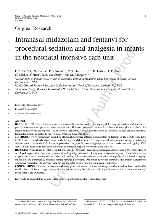 (PDF) Intranasal midazolam and fentanyl for procedural sedation and ...