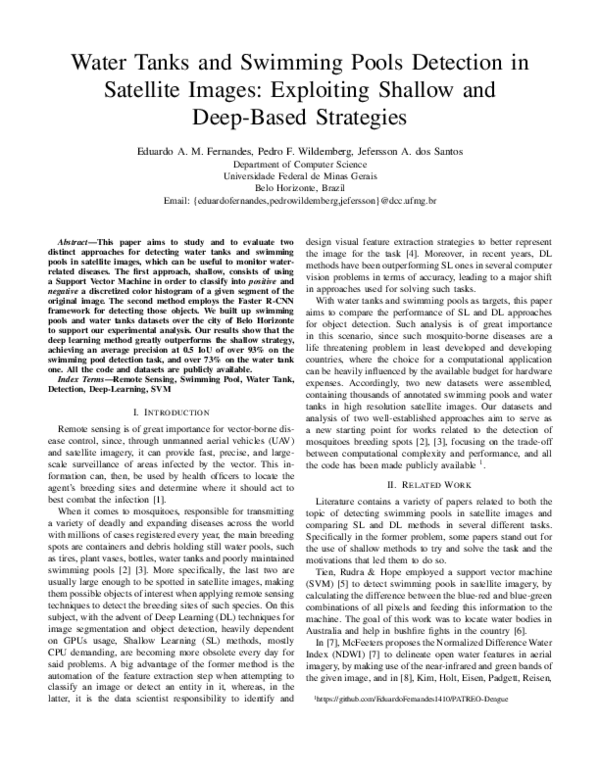 (PDF) Water Tanks and Swimming Pools Detection in Satellite Images: Exploiting Shallow and Deep ...