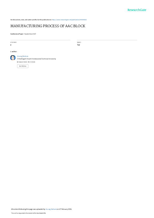 (PDF) Manufacturing Process of Aac Block