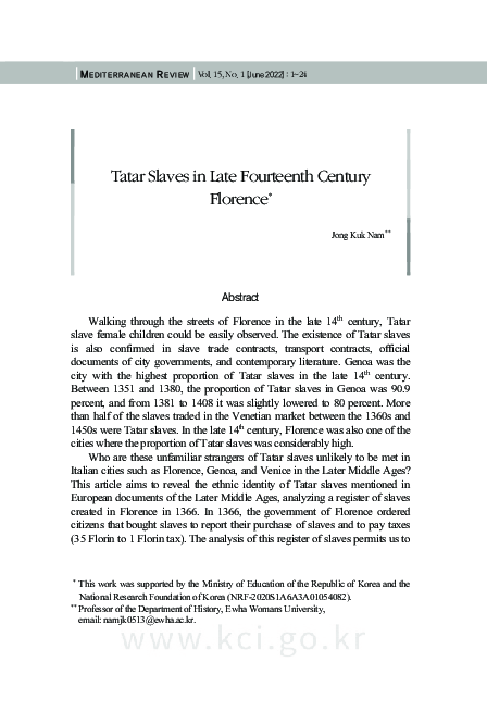 (PDF) Tatar Slaves in Late Fourteenth Century Florence1