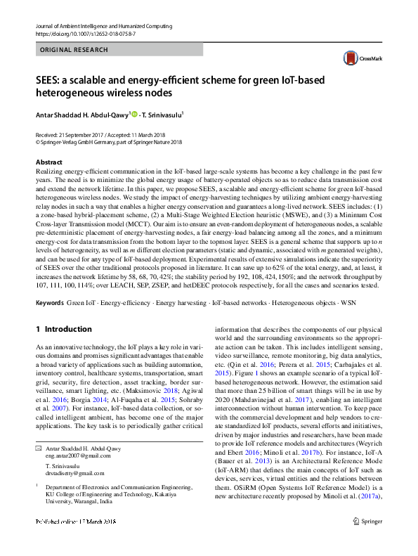 Pdf Sees A Scalable And Energy Efficient Scheme For Green Iot Based Heterogeneous Wireless Nodes