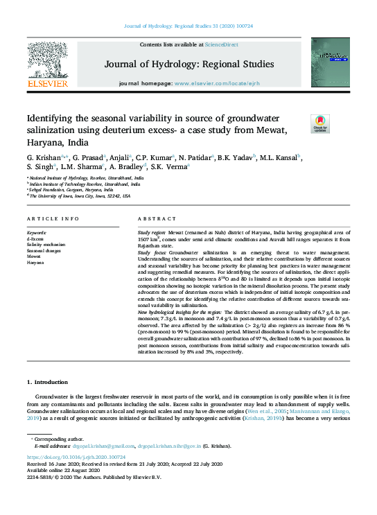 Pdf Identifying The Seasonal Variability In Source Of Groundwater Salinization Using Deuterium
