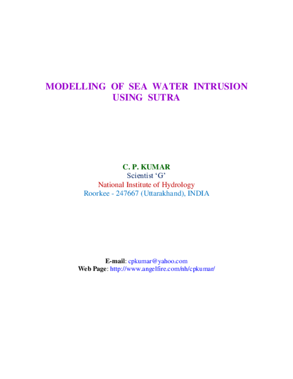 (PDF) Modelling of Sea Water Intrusion using SUTRA