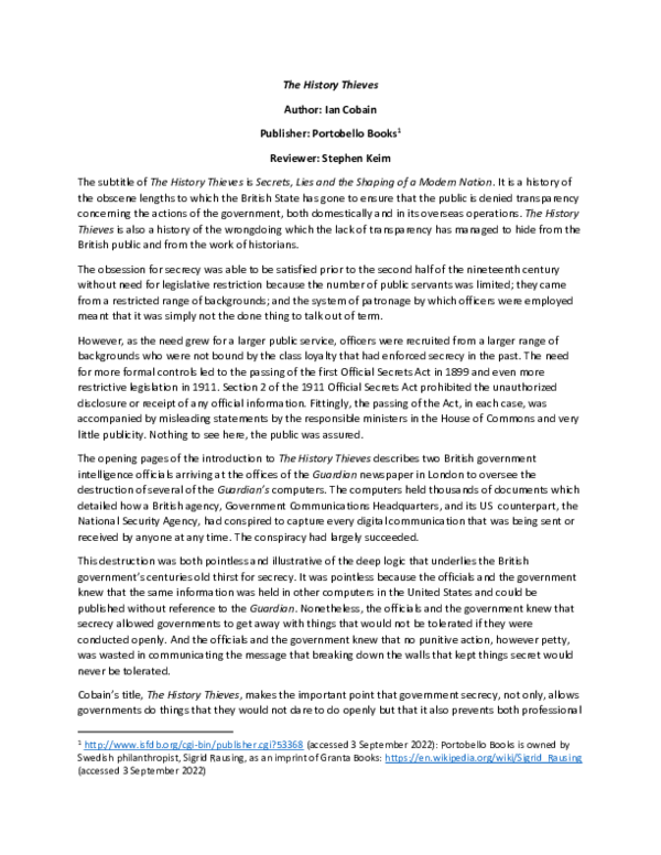 (PDF) A Review of Ian Cobain's "The History Thieves"