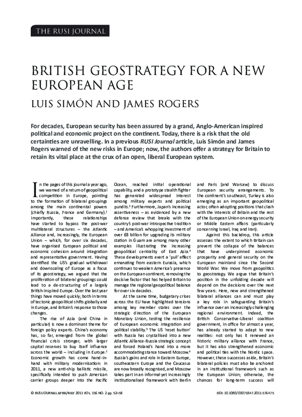(PDF) British Geostrategy for a New European Age