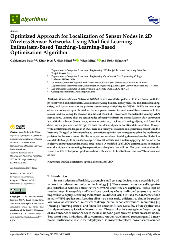 (PDF) Optimized Approach for Localization of Sensor Nodes in 2D Wireless Sensor Networks Using ...