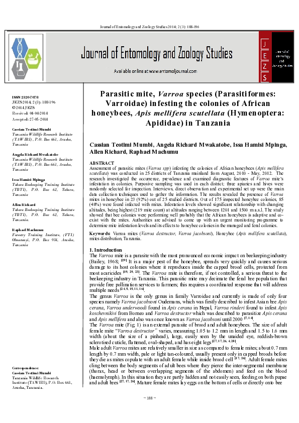 (PDF) Parasitic mite, Varroa species (Parasitiformes: Varroidae ...