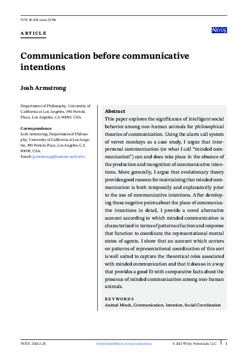 (PDF) Communication before Communicative Intentions
