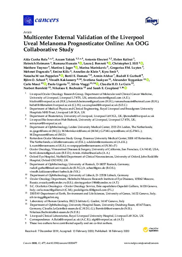 (PDF) Multicenter External Validation of the Liverpool Uveal Melanoma Prognosticator Online: An ...