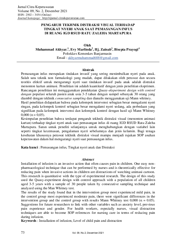(PDF) Pengaruh Tekhnik Distraksi Visual Terhadap Tingkat Nyeri Anak ...