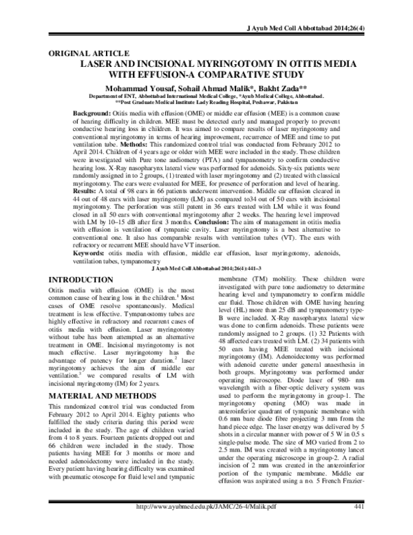(PDF) Laser and incisional myringotomy in otitis media with effusion-a ...