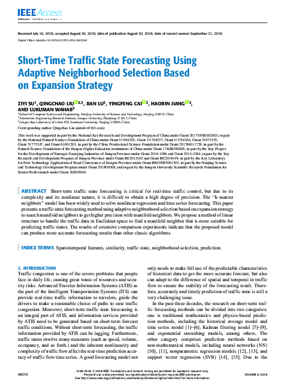 (PDF) Short-Time Traffic State Forecasting Using Adaptive Neighborhood ...