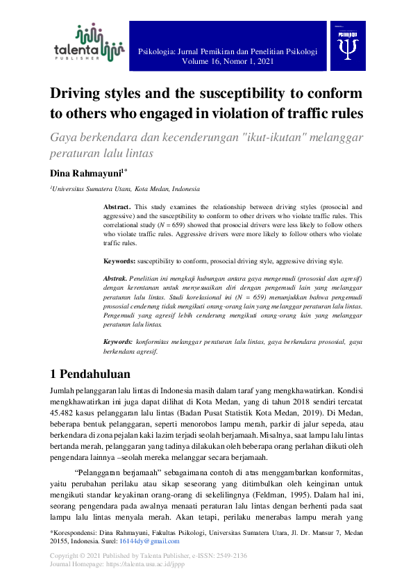 (PDF) Driving styles and the susceptibility to conform to others who engaged in violation of ...