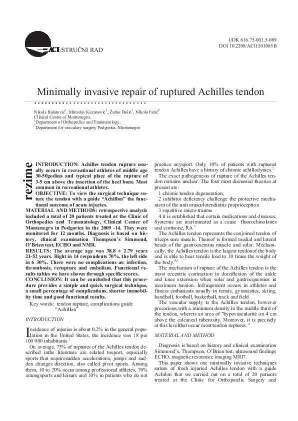 (PDF) Minimally invasive repair of ruptured Achilles tendon | Nikola ...