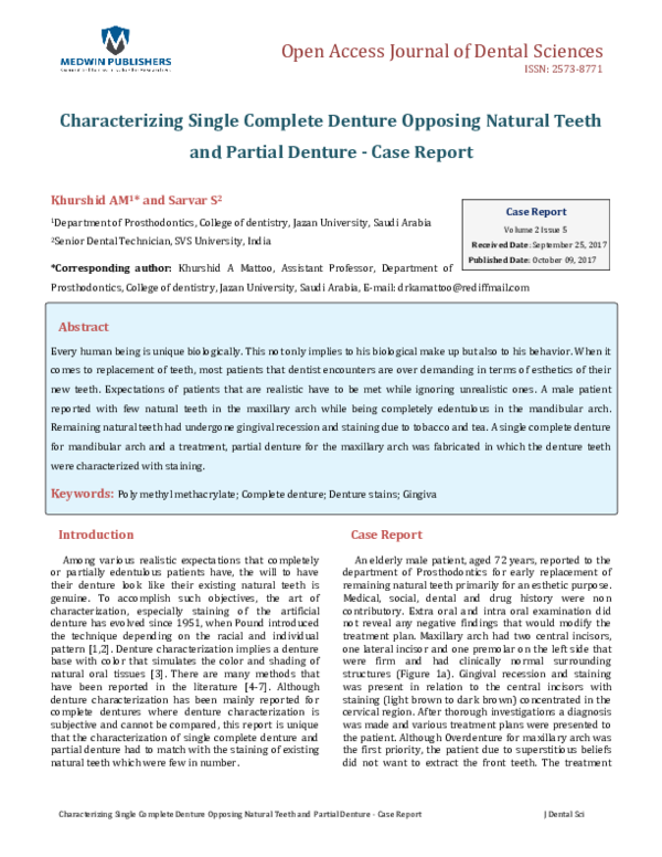 (PDF) Characterizing Single Complete Denture Opposing Natural Teeth and ...