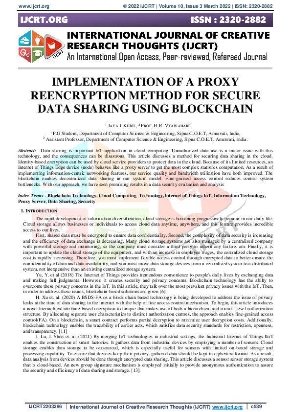(PDF) Implementation of a Proxy Reencryption Method for Secure Data Sharing Using Blockchain