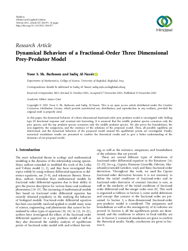 (PDF) Dynamical Behaviors of a Fractional-Order Three Dimensional Prey ...