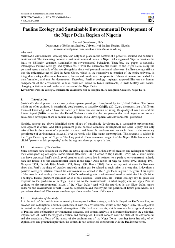 (PDF) Pauline Ecology and Sustainable Environmental Development of the ...