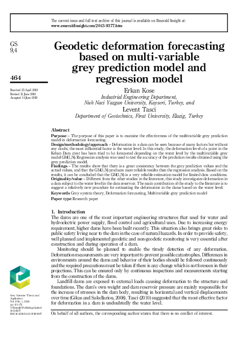 Pdf Geodetic Deformation Forecasting Based On Multi Variable Grey Prediction Model And