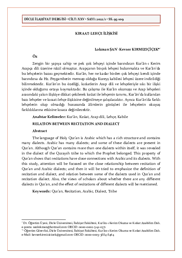 (PDF) Kiraat Lehçe İli̇şki̇si̇