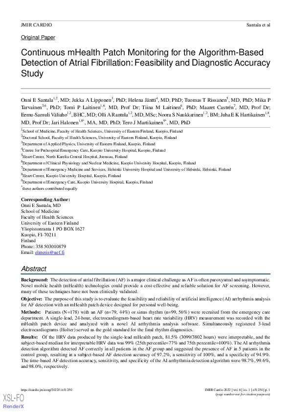 Pdf Continuous Mhealth Patch Monitoring For The Algorithm Based Detection Of Atrial