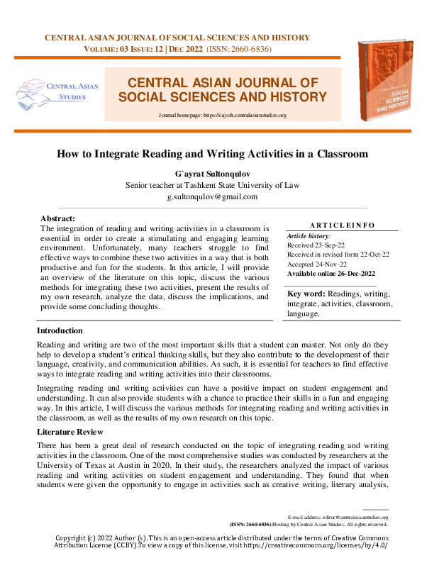 (PDF) How to Integrate Reading and Writing Activities in a Classroom
