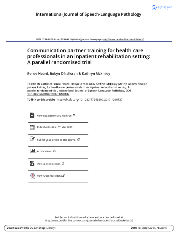 (PDF) Communication partner training for health care professionals in ...