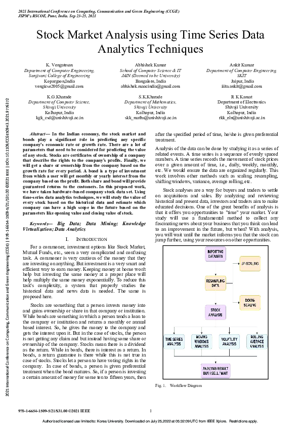 Pdf Stock Market Analysis Using Time Series Data Analytics Techniques