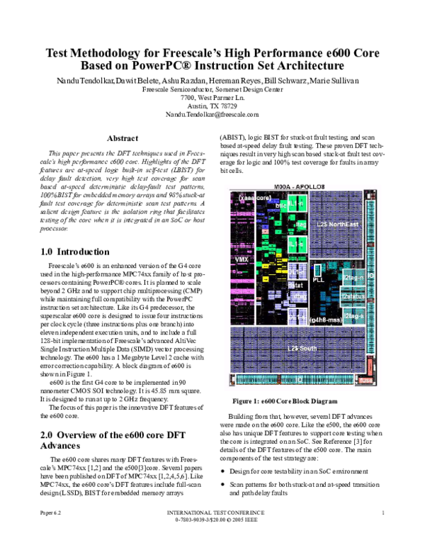 (PDF) Test methodology for freescale's high performance e600 core based ...