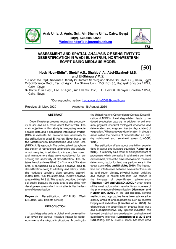 (PDF) Assessment and Spatial Analysis of Sensitivity to Desertification in Wadi El Natrun ...