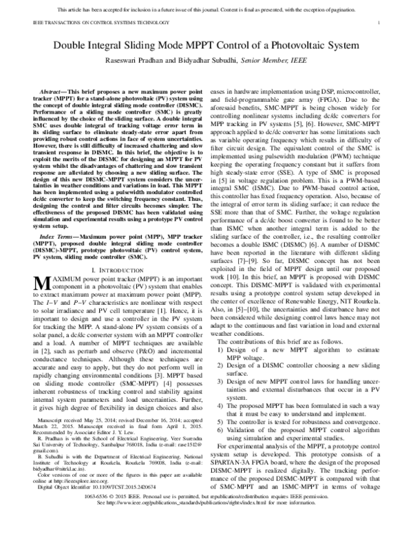 (PDF) Double Integral Sliding Mode MPPT Control of a Photovoltaic System