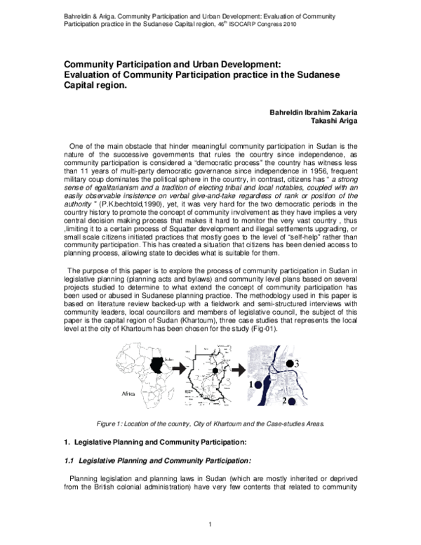 (PDF) Community Participation and Urban Development: Evaluation of ...