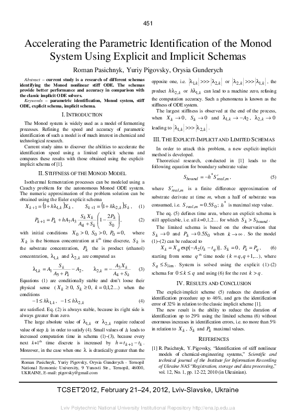 Pdf Accelerating The Parametric Identification Of The Monod System Using Explicit And Implicit