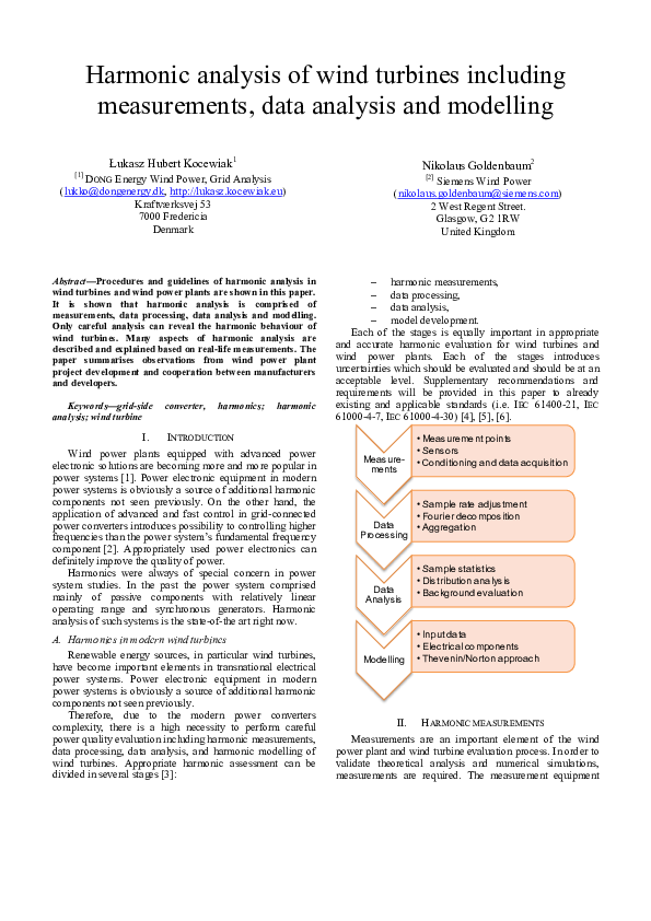 (PDF) Harmonic analysis of wind turbines including measurements, data analysis and modelling